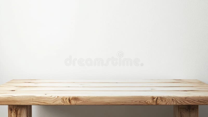 Empty Wooden White Table, White Wall Background Stock Illustration ...