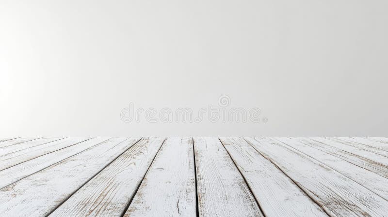 Empty Wooden White Table, White Wall Background Stock Illustration ...