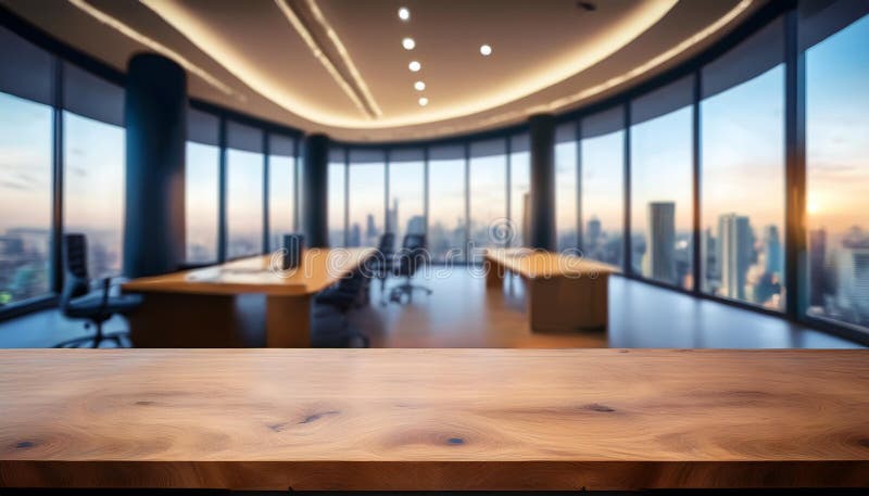 Empty Wooden Work Desk on Blurred Background of Ceo Room Interior Stock ...