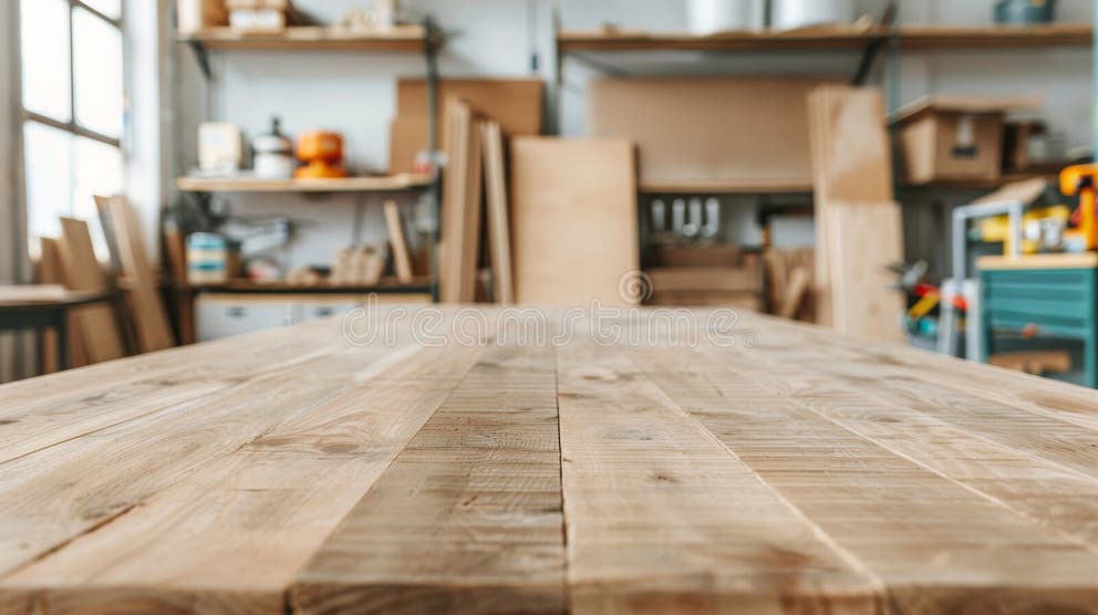 Empty Wooden Workbench in a Well-equipped Workshop with Natural Light ...