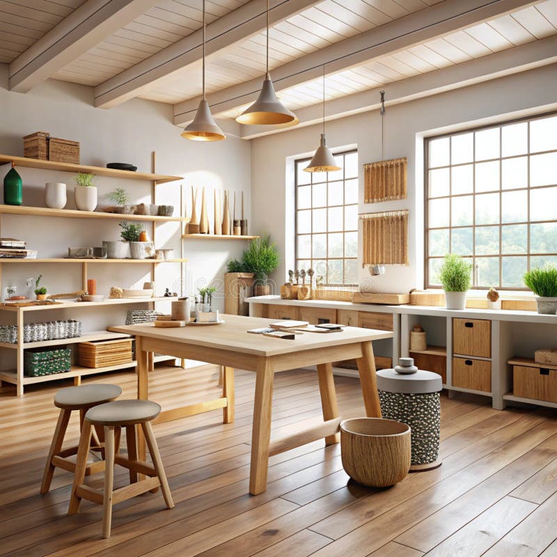 Empty Work Table in Craft Workshop with Space for Products Stock ...