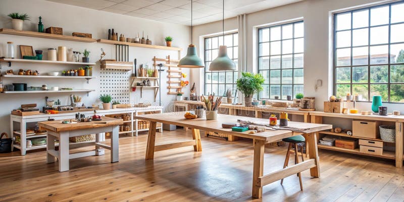 Empty Work Table in Craft Workshop with Space for Products Stock ...