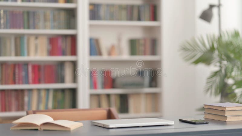 Empty Workplace Closed Laptop on Desk Stock Image - Image of walking ...