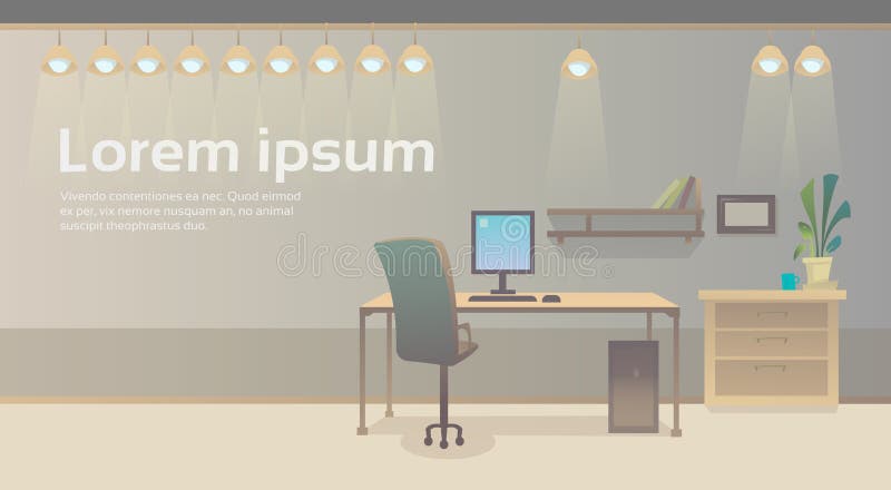 Empty Workplace Desk Chair Computer Workspace Office Interior No People ...