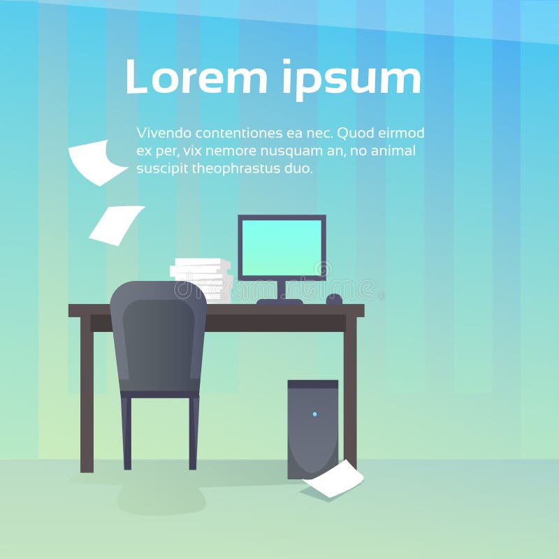 Empty Workplace Desk Chair Computer Workspace Office Interior No People ...