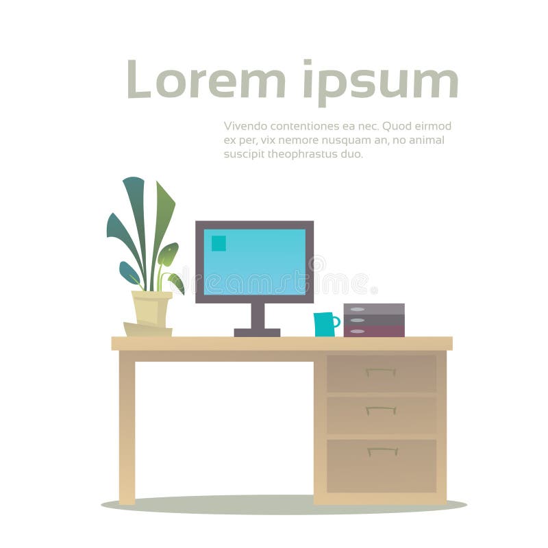 Empty Workplace Desk Computer Workspace Office Interior No People Stock ...