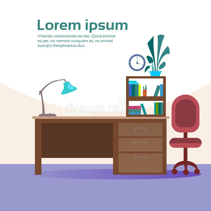 Empty Workplace Desk Workspace Office Interior No People Stock Vector ...