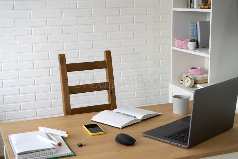 Empty Workplace with Laptop and Office Supplies. Concept of Work and ...