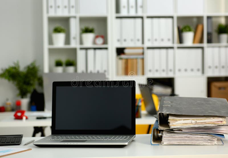 Empty Workplace in Office Closeup Stock Photo - Image of furniture ...