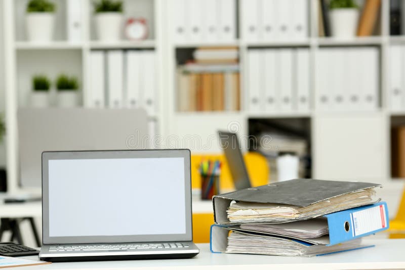 Empty Workplace in Office Closeup Stock Photo - Image of notebook ...