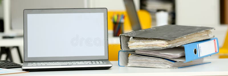 Empty Workplace in Office Closeup Stock Image - Image of computer ...