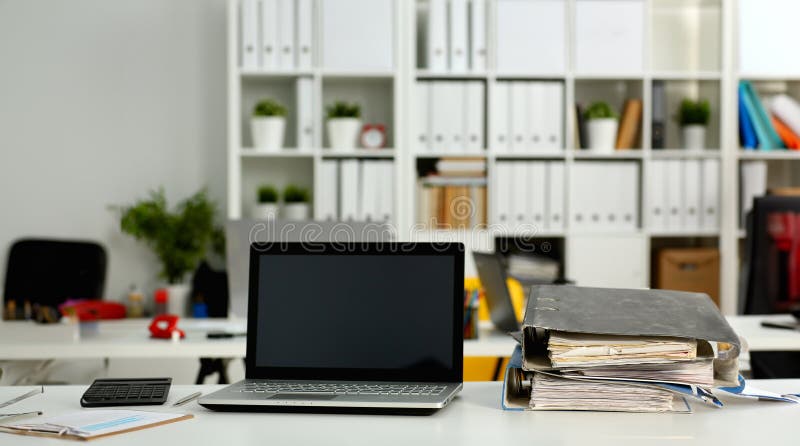 Empty Workplace in Office Closeup Stock Photo - Image of notebook, desk ...