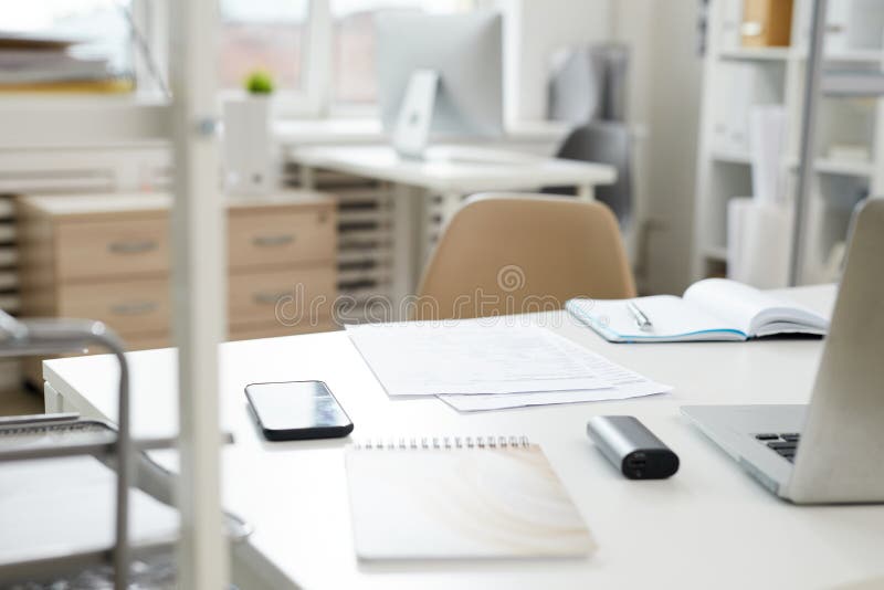 Empty workplace at office stock image. Image of computer - 157194587