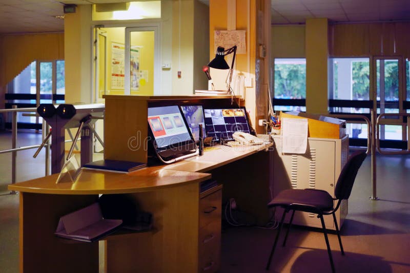 Empty Workplace of Reception in Office Building at Stock Image - Image ...