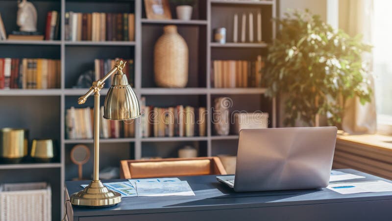 Empty Workplace. Work Space with Laptop on Table in Office. Stock Image ...