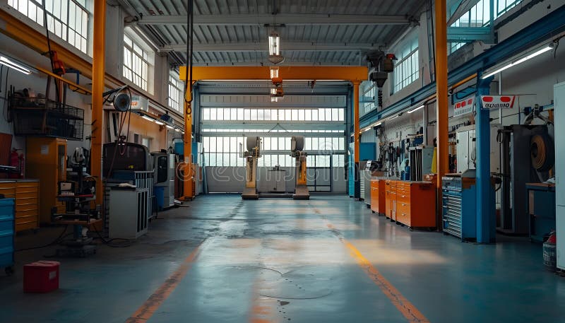 Empty Workshop with a Lift in Car Repair Station Stock Illustration ...