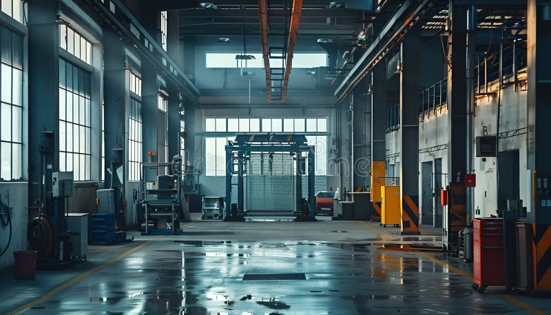 Empty Workshop with a Lift in Car Repair Station Stock Illustration ...