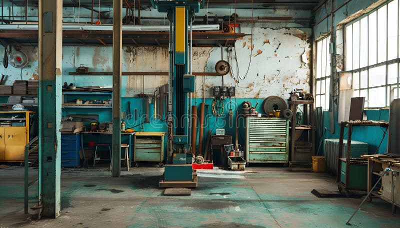 Empty Workshop with a Lift in Car Repair Station Stock Illustration ...