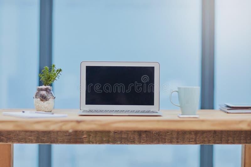Empty Workspace, Modern Office and Laptop Screen at a Desk for Mockup ...