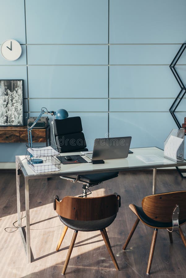 Empty Workspace on Glass PLAN Table. Top View. High Resolution Render ...