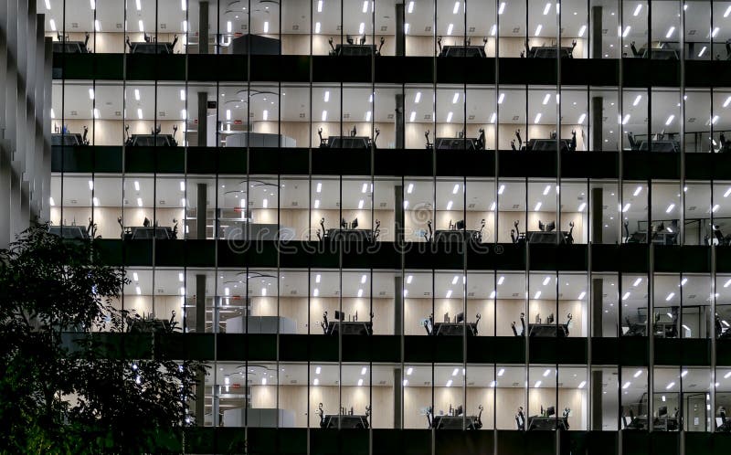 Empty Workstations in an Office Building Moments after Finishing the ...
