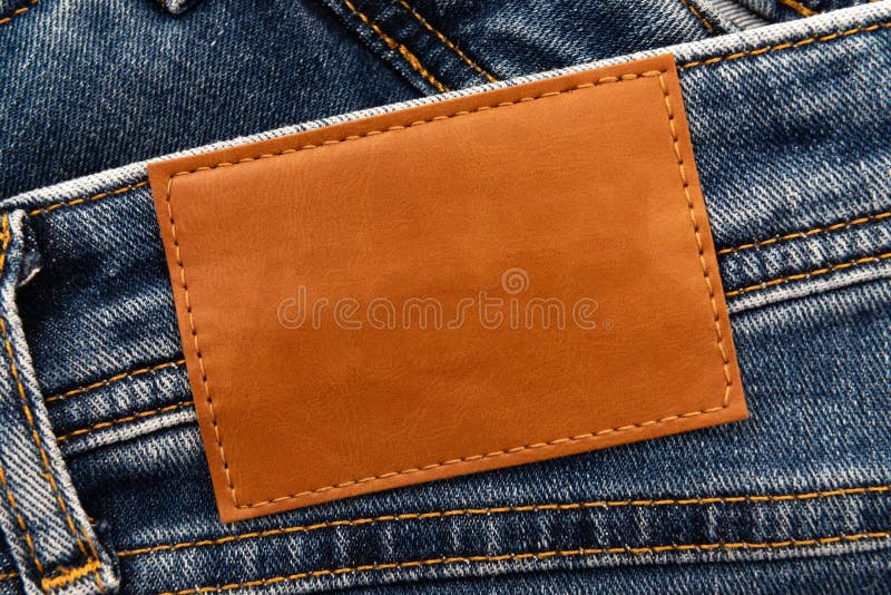 Empty Worn Leather Patch on Blue Jeans. Empty Space for Writing Stock ...