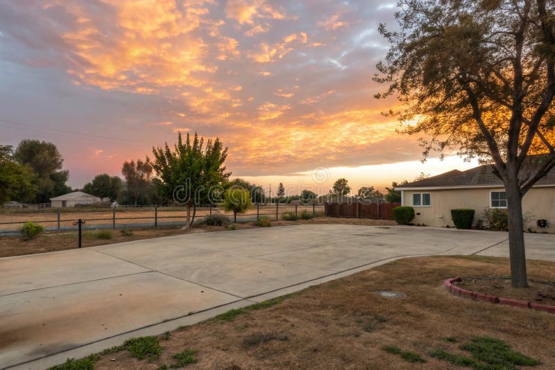 Empty Yard at Sunset with Copy Space Stock Illustration - Illustration ...