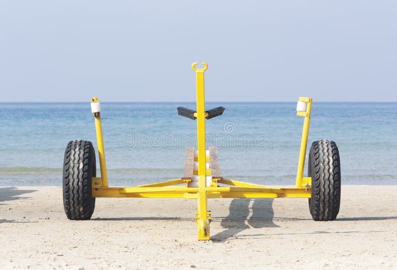 Empty Yellow Boat Trailer on the Beach Stock Image - Image of parking ...