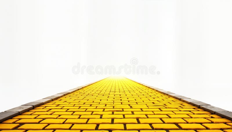 Empty Yellow Brick Path Extends Straight into Bright White Background ...
