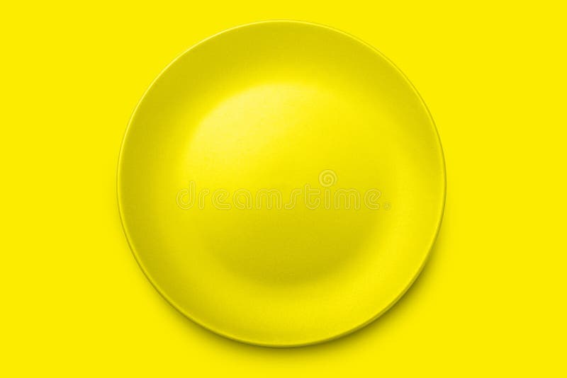 Empty Yellow Ceramics Plate on Yellow Background with Clipping Path ...