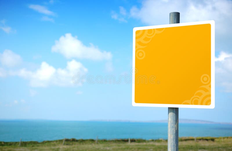 Empty Yellow Embellished Road Sign Stock Image - Image of ocean, clear ...