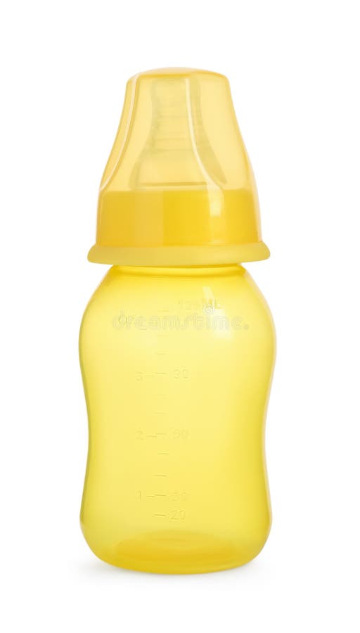 Empty Yellow Feeding Bottle for Infant Formula Isolated on White Stock ...