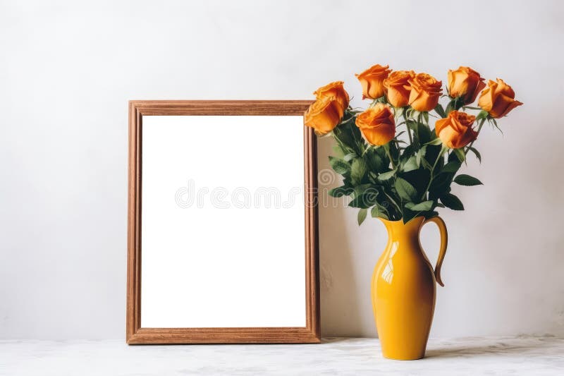 Empty Yellow Frame with Red Roses in Vase. Blank Png Frame Stock ...