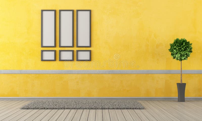 Empty yellow living room stock illustration. Illustration of wall ...