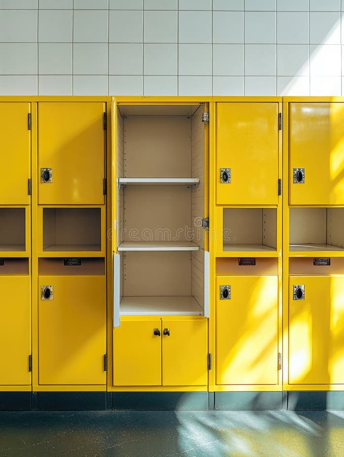 Empty Yellow Lockers stock image. Image of generated - 361054851