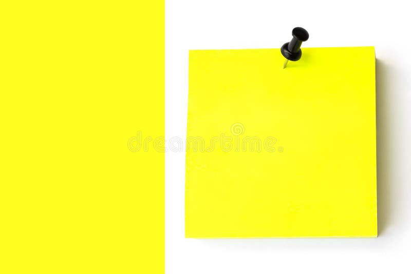 Empty Yellow Post it with Black Pin on White Yellow Background. Blank ...