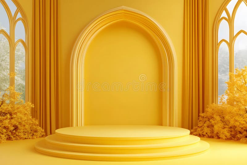 Empty Yellow Product Podium Display 3d Room Background Stock Photo ...
