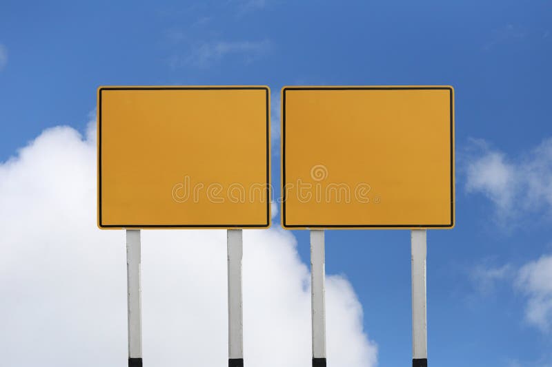 Empty Yellow Road Sign with a Background of Blue Sky and White Clouds ...