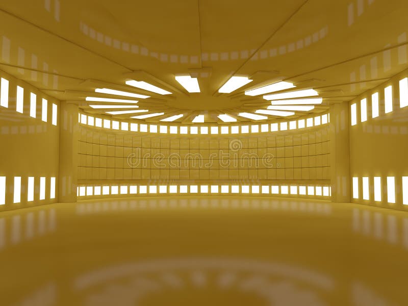 Empty Yellow Room Interior with Lamps. 3D Stock Illustration ...