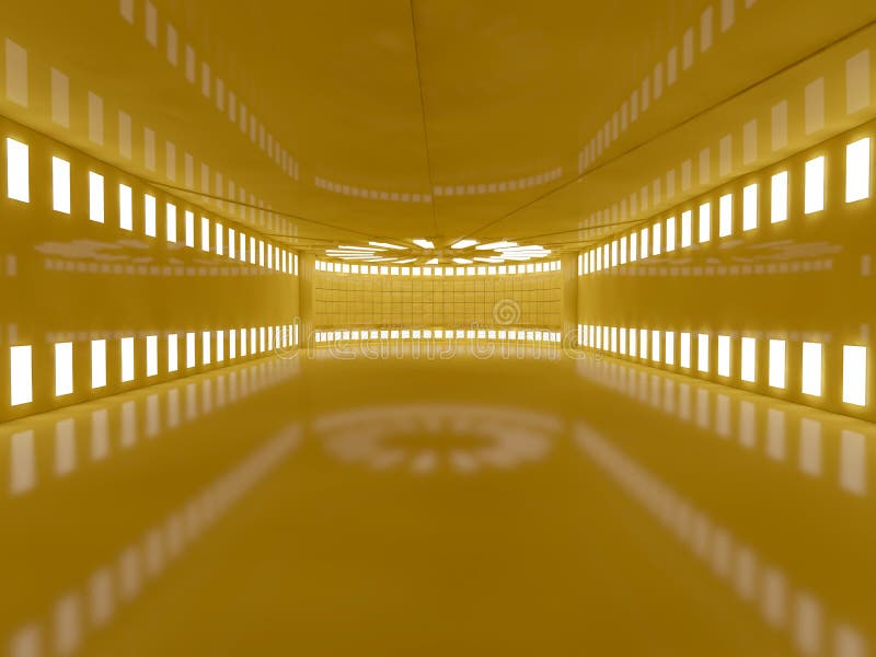 Empty Yellow Room Interior with Lamps. 3D Stock Illustration ...