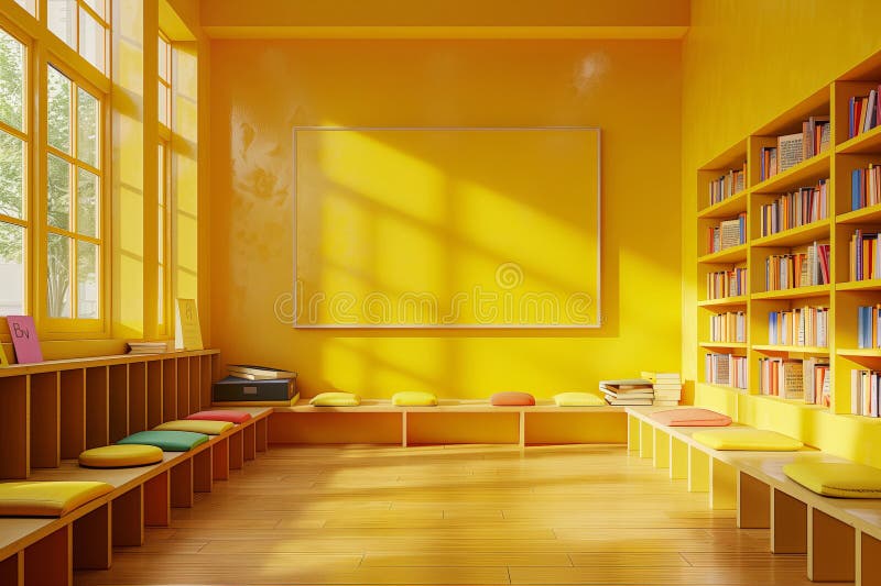 Empty yellow school room stock illustration. Illustration of elementary ...