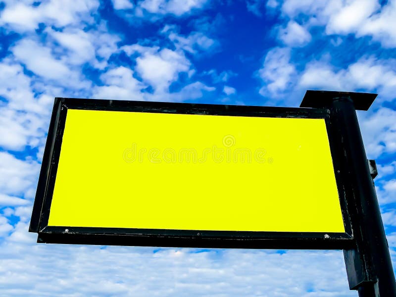 Empty Yellow Sign with Blue Sky and Clouds on Back Stock Image - Image ...
