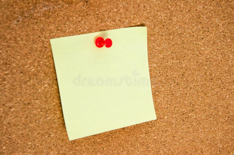 Empty Yellow Sticker for Notes on the Cork Board Close-up Stock Photo ...