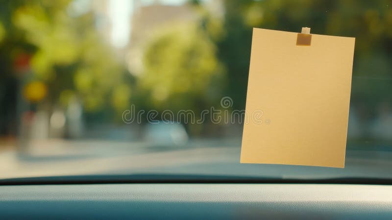 Yellow Sticky Note with Binder Clip on Car Windshield, Ready for ...