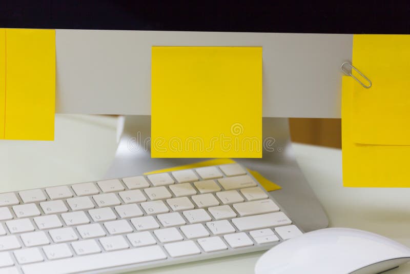 Empty Yellow Sticky Note on Computer. Stock Photo - Image of effect ...