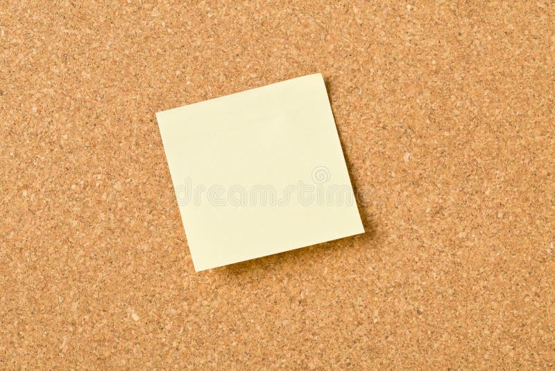 Empty Yellow Sticky Paper Memo Note on Cork Board Stock Photo - Image ...