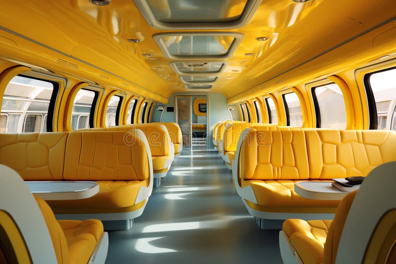 An Empty Yellow Subway Train Carriage with Cozy Sofas and Chairs ...