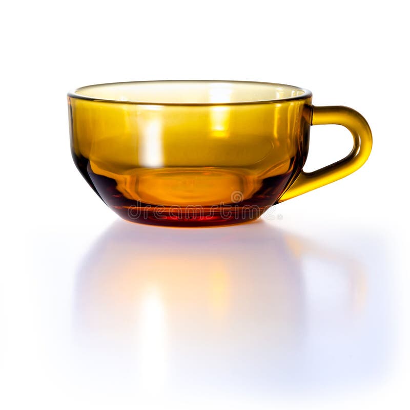 Empty Yellow Tea Glass in Front View, and Reflection Isolated on White ...