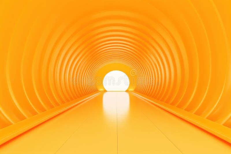 The Empty Yellow Tunnel Has Layers of Neon Lights. and Has a Platform ...
