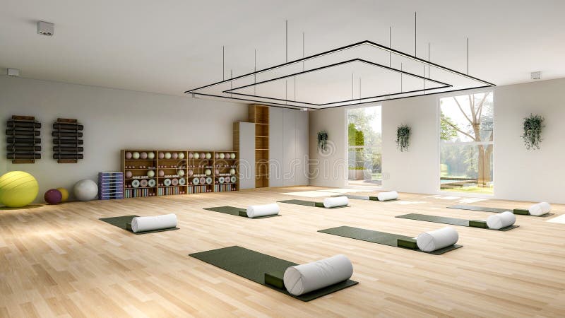 Empty Yoga Studio Interior Design, Open Space with Stage and Large ...